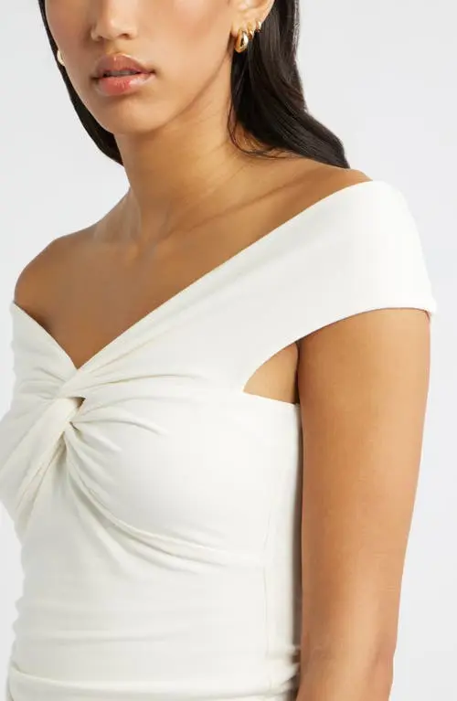 Open Edit Twist Front Off-The-Shoulder Top In White Whisper - 55